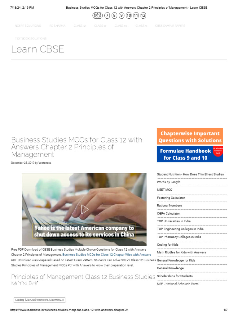 Business Studies MCQs for Class 12 with Answers Chapter 2 Principles of ... Business Studies MCQs for Class 12 with Answers Chapter 2 Principles of ...