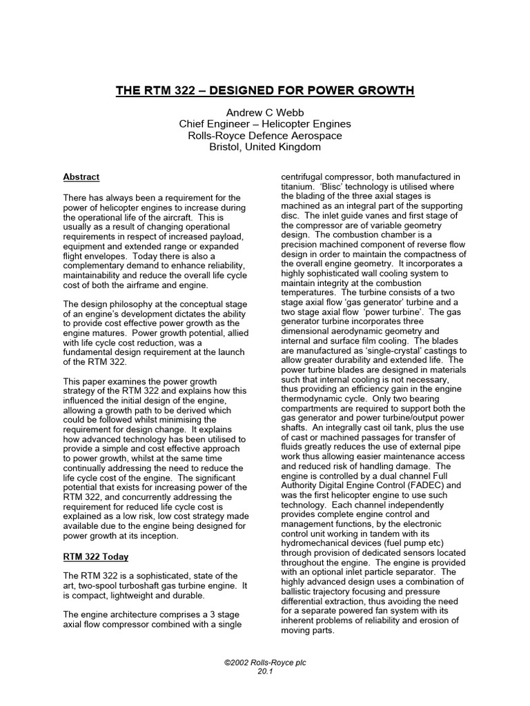The RTM322-Designed For Powder Growth | PDF | Engines | Turbine