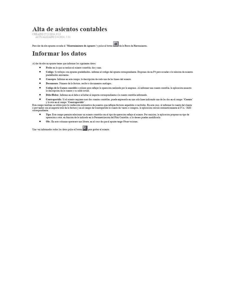 A3 Alta de Asientos Contables | PDF | Factura | Informática