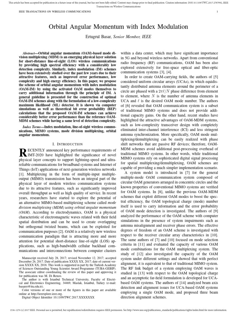 Orbital Angular Momentum With Index Modulation | PDF | Mimo | Orthogonal Frequency Division ...