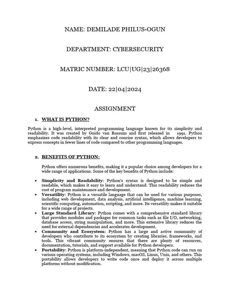 Intro To Python Assignment Pdf Python Programming Language Computer Programming