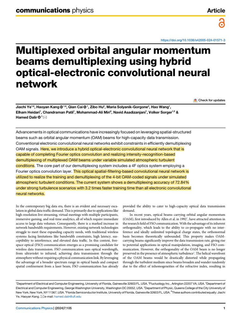 2024multiplexed OAM Beams Demultiplexing Using Hybrid Optical ...
