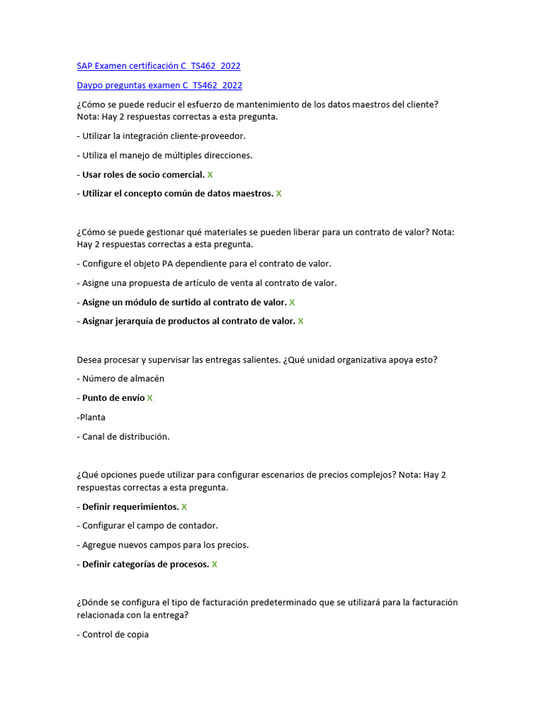 SAP Examen Certificación Esp | PDF | Factura | Contabilidad