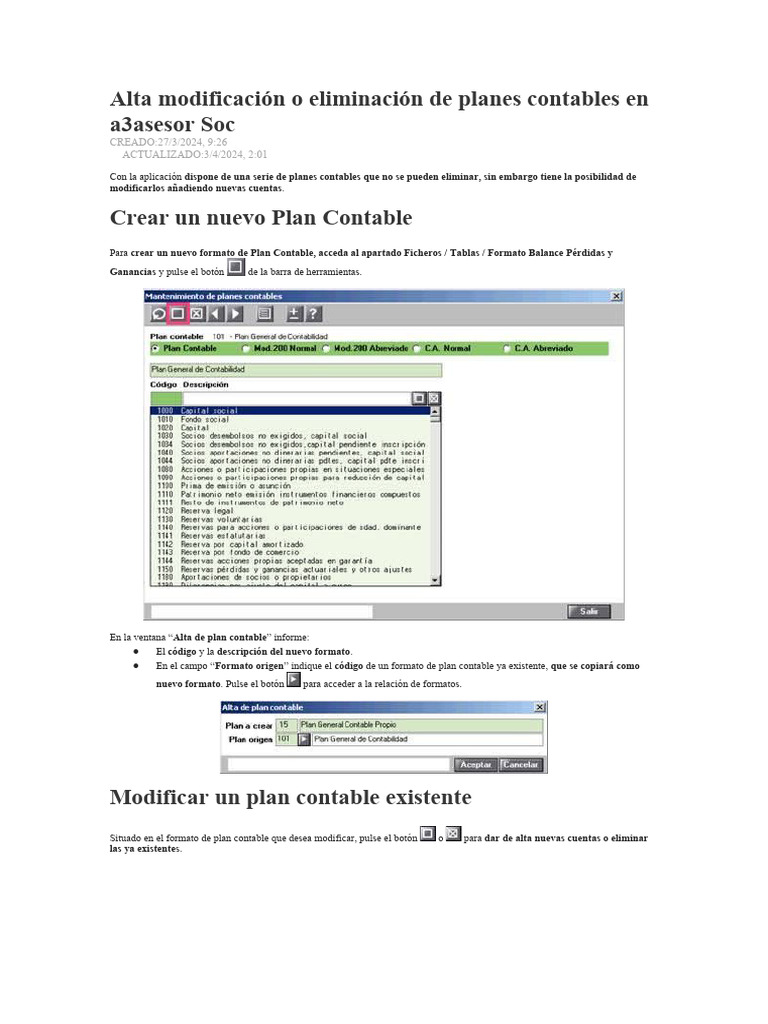 A3 Plan Contable Crear, Modificar, Eliminar y Copiar | PDF | Ventana ...