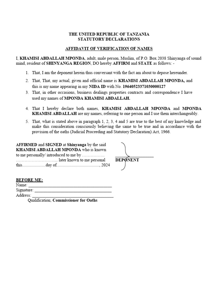 AFFIDAVIT - NAMES Interchag | PDF