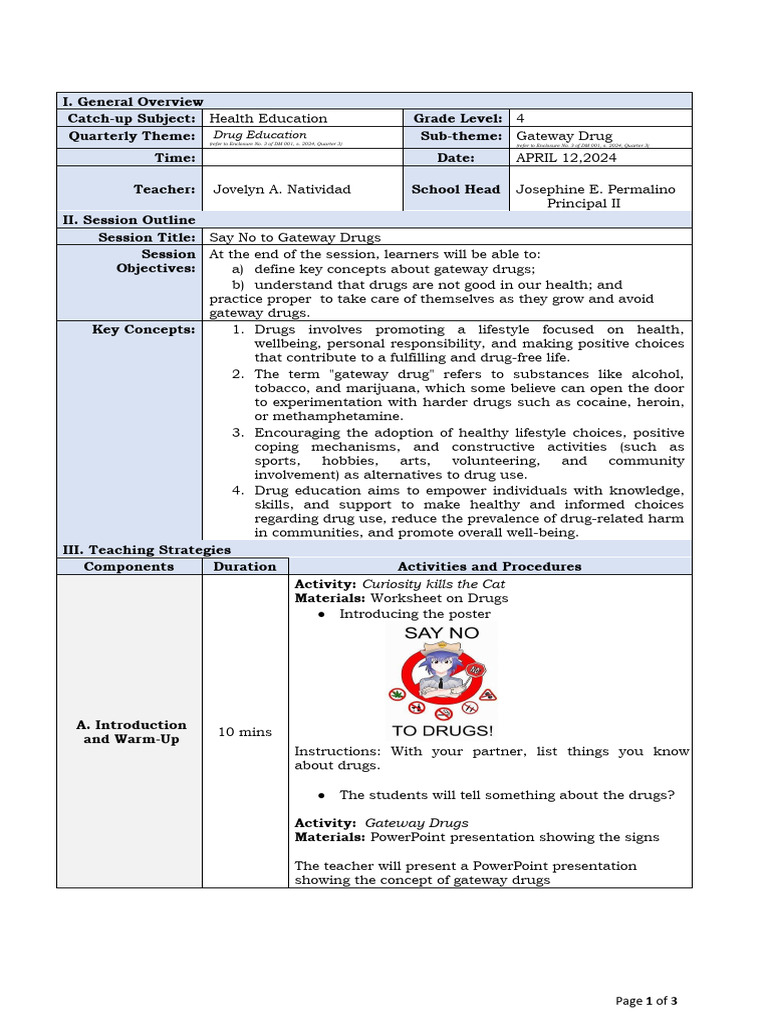 Lesson Plan - CUF - HEALTH - Apr, 12 | PDF | Substance Abuse | Behavior Modification