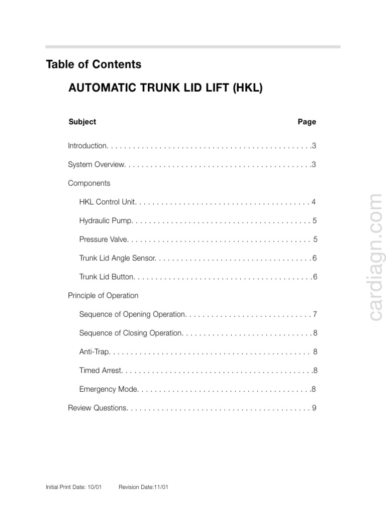 Automatic Trunk Lid Lift Overview | PDF | Trunk (Car) | Elevator