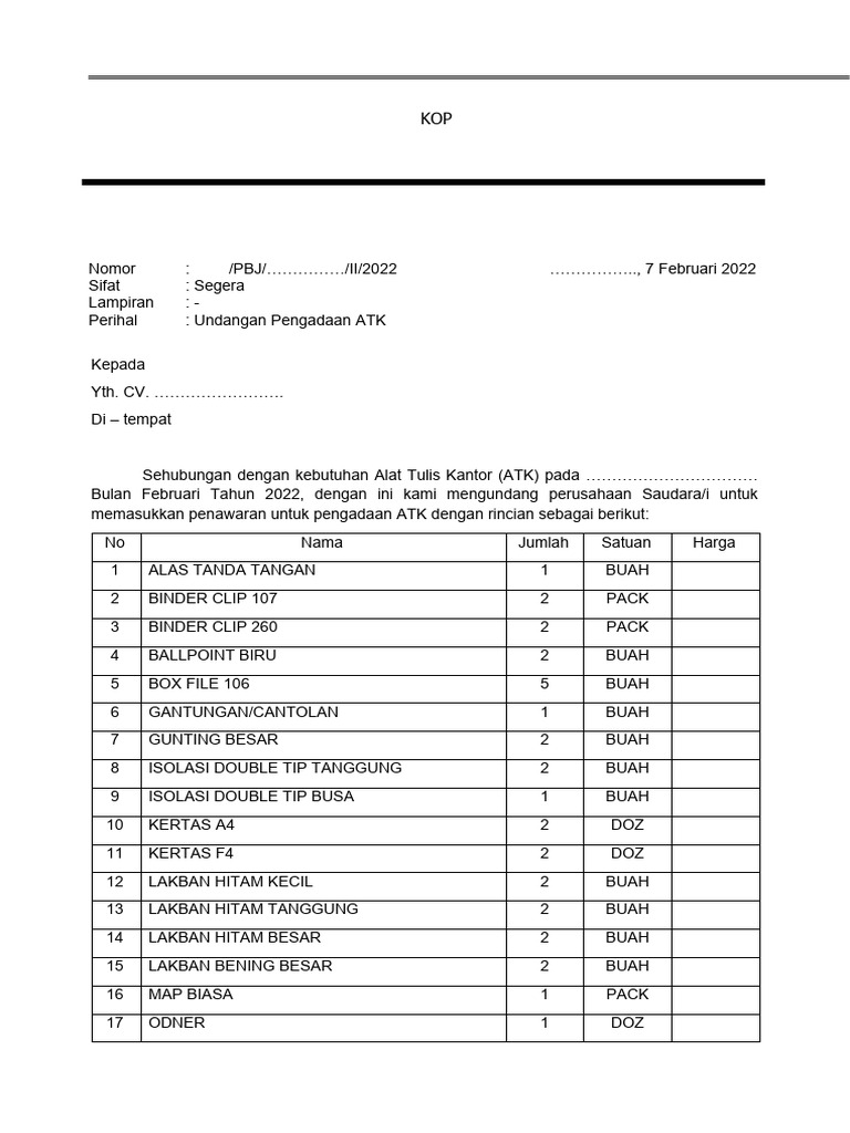 Contoh Undangan Pengadaan ATK | PDF