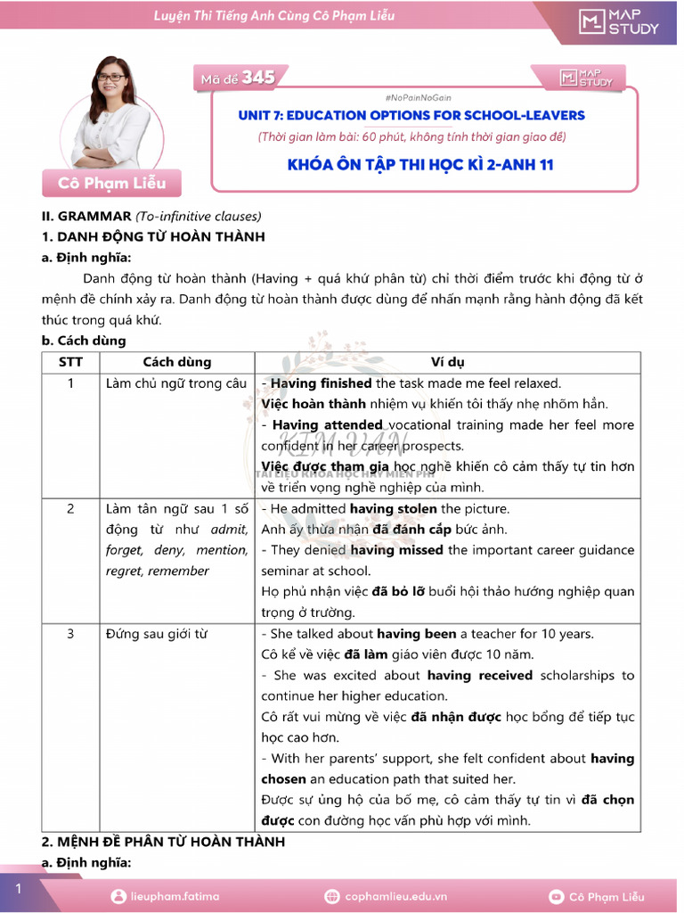 Grammar - Unit 7 - Education Options For School-Leavers - English 11 | PDF