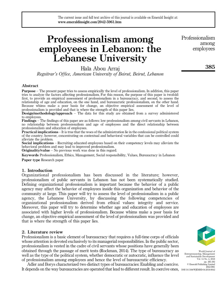 Assessing Professionalism in Lebanon's Bureaucracy | PDF | Employment ...