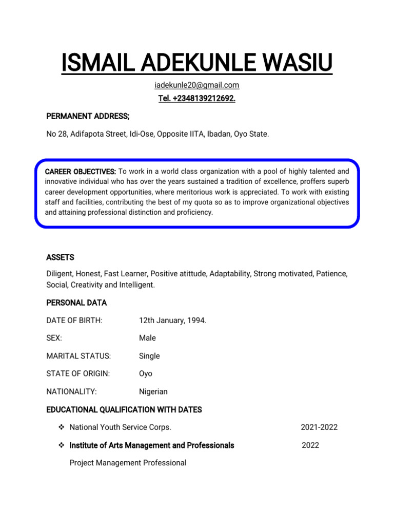 Ismail Adekunle CV | PDF