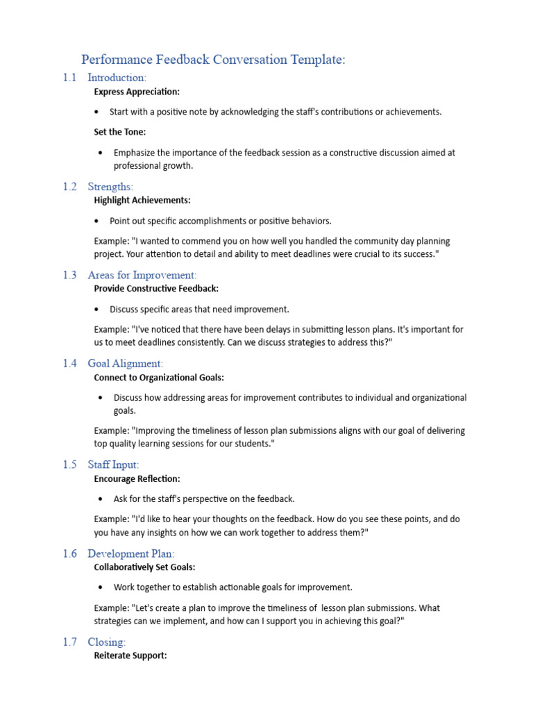 Performance Feedback Conversation Template - IGS | PDF