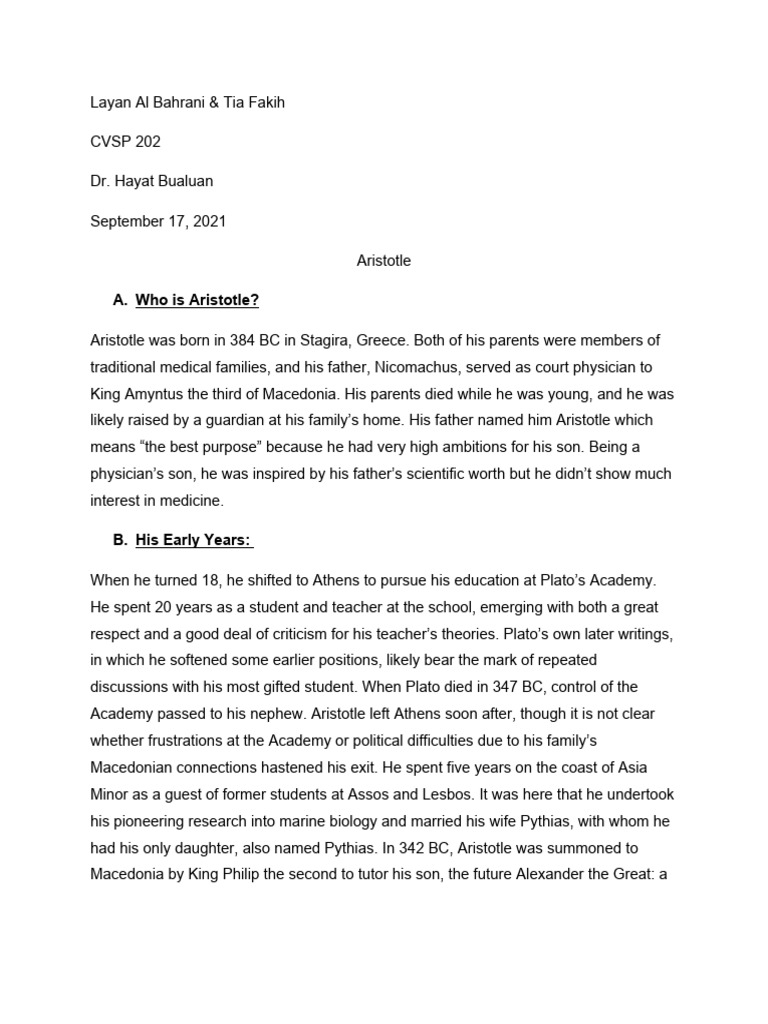 Aristotle Information Layan&Tia | PDF | Aristotle | Plato