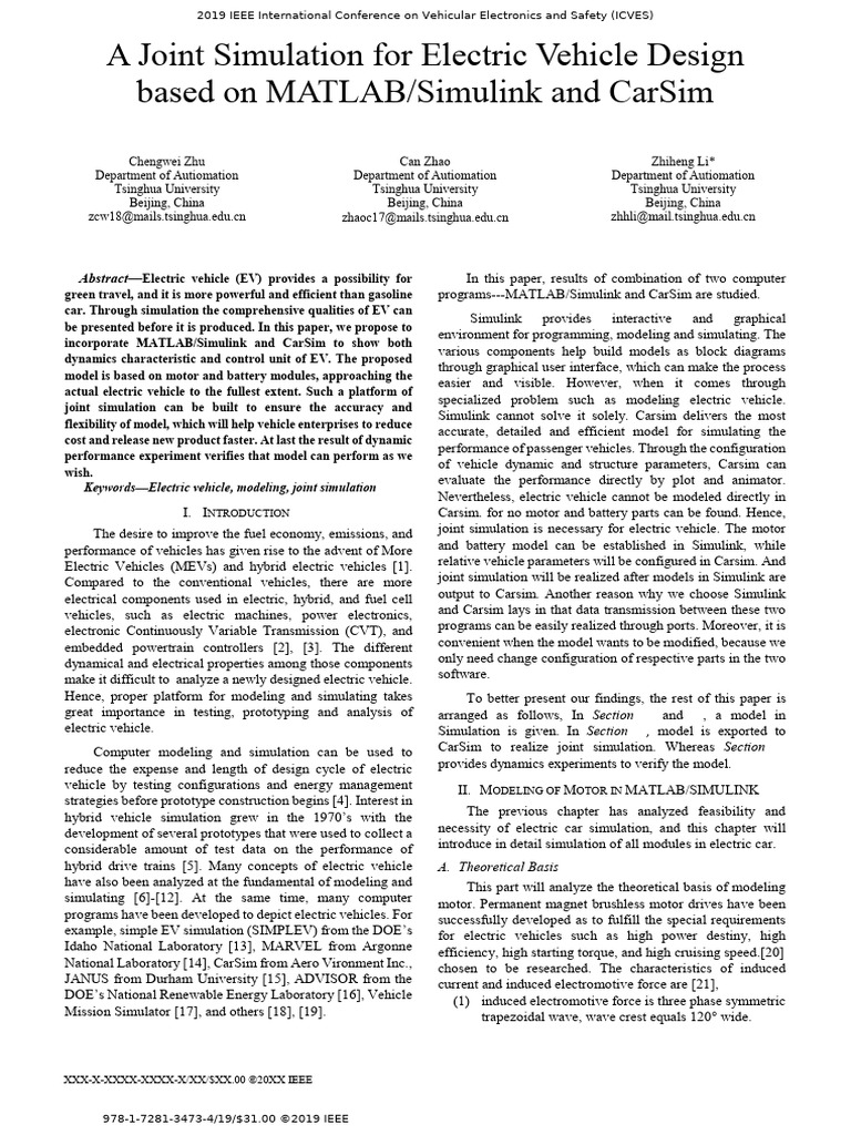 Mô phỏng chung cho thiết kế xe điện dựa trên MATLABSimulink và CarSim | PDF | Electric Motor ...