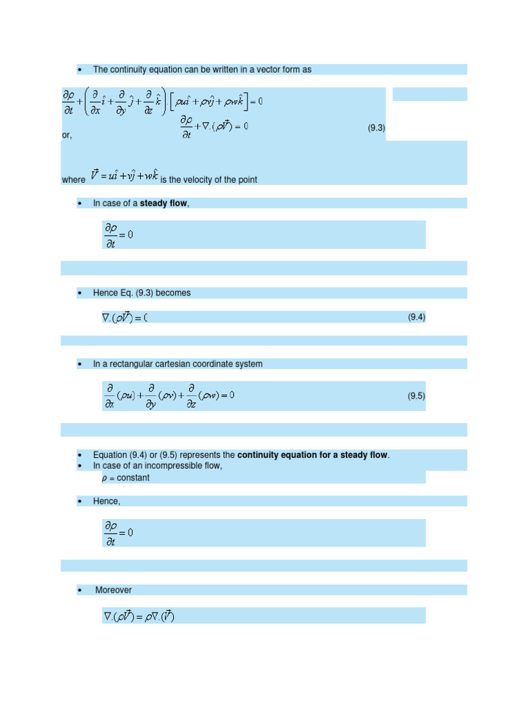 Continuity Equation in Fluid Dynamics | PDF