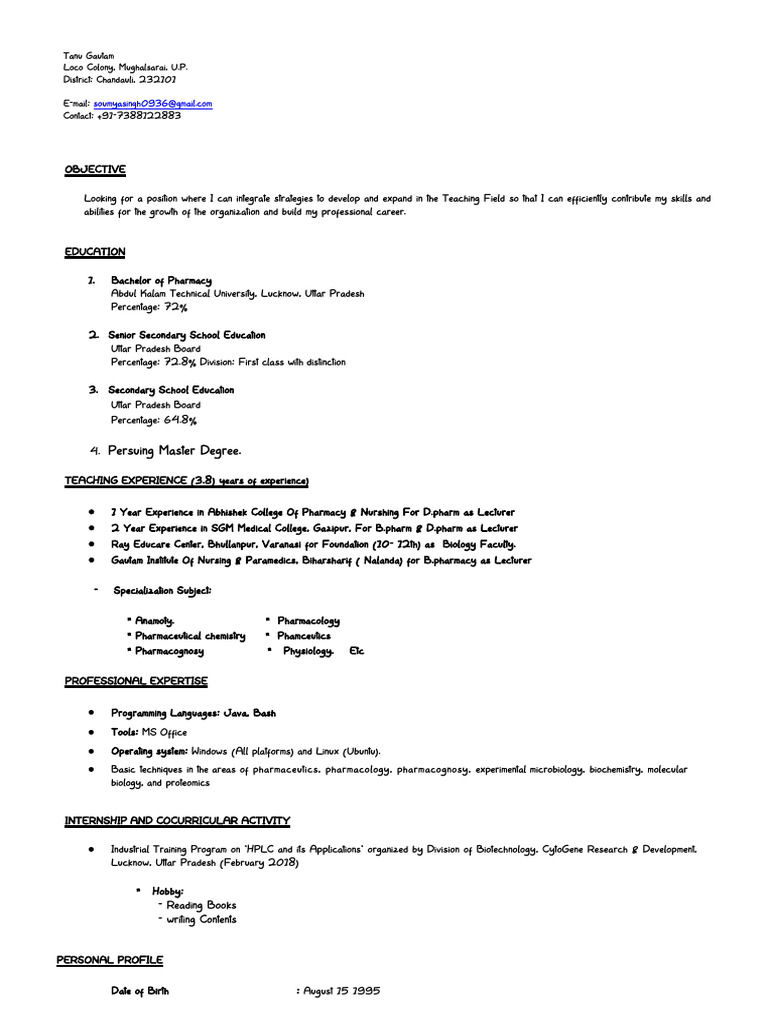 Tanu Gautam CV | PDF | Pharmacology | Health Care