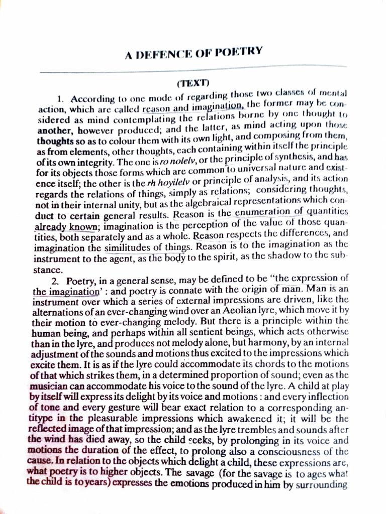 Defence of Poetry | PDF | Thought | Poetry