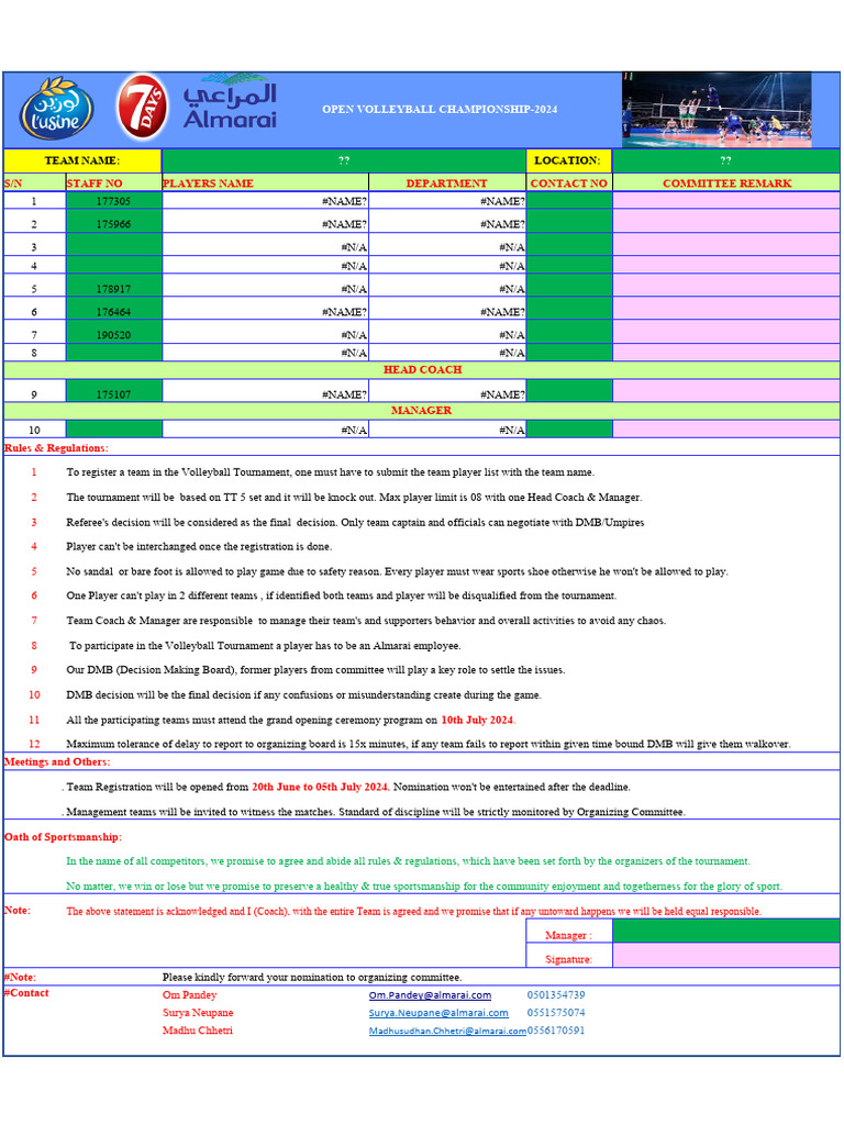 Volleyball Tournament Registration 2024 | PDF | Referee | Sports