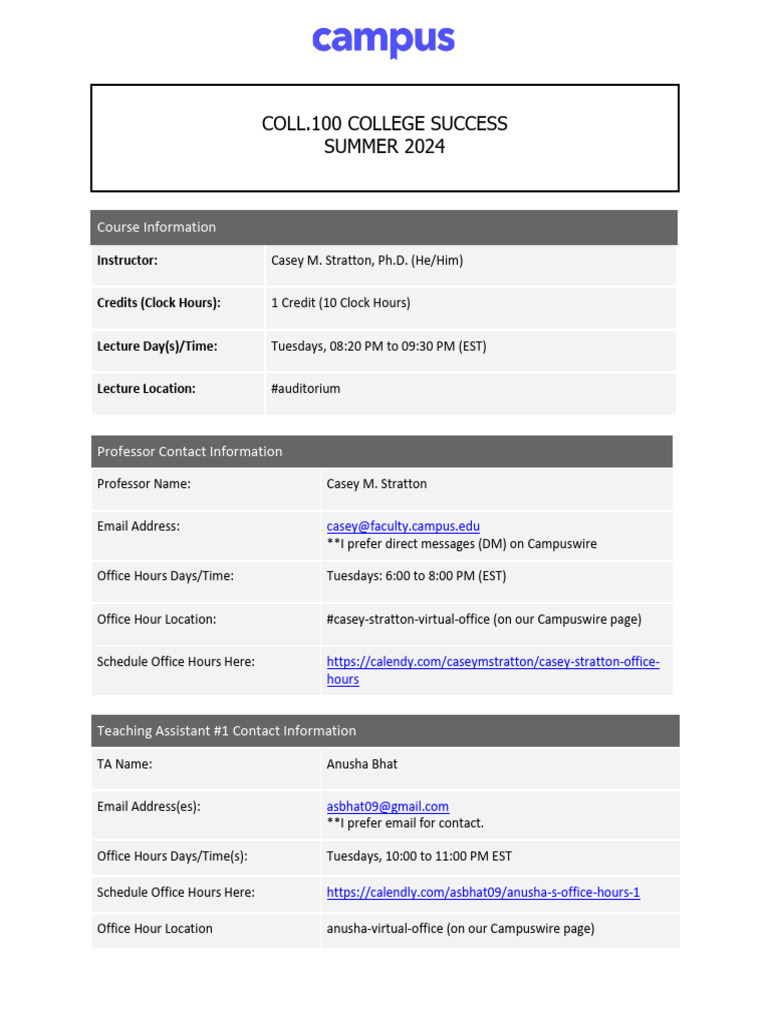 COLL.100 Summer2024 Stratton | PDF | Academic Dishonesty | Plagiarism