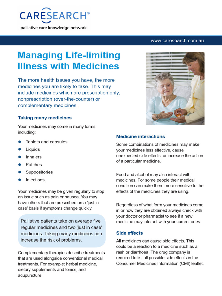 CareSearch - FactSheet - Managing Life Limiting Illness With Medicines ...
