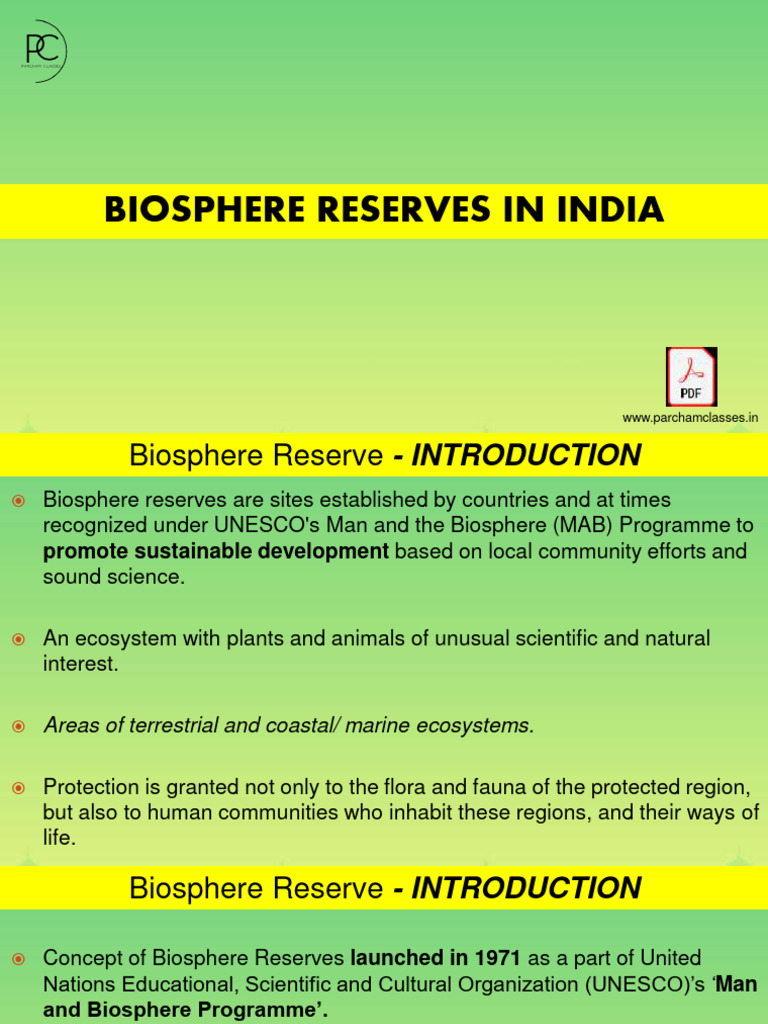 Biosphere Reserves in India Overview | PDF | Environmental Conservation ...