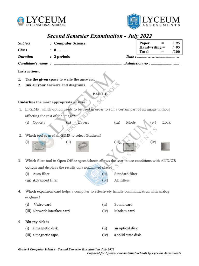Grade 8 Computer Science Exam 2022 | PDF | Disk Storage | Bios
