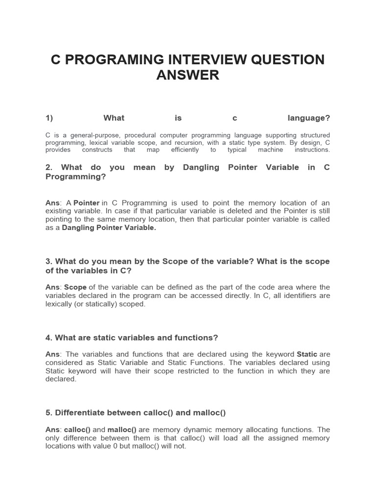 C Programing Interview Question Answe1 | PDF | Variable (Computer Science) | Pointer (Computer ...