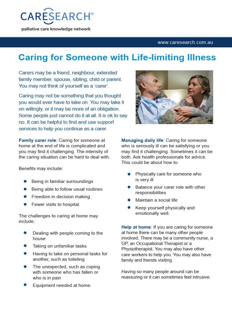 CareSearch - FactSheet - Caring For Someone With Life Limiting Illness ...