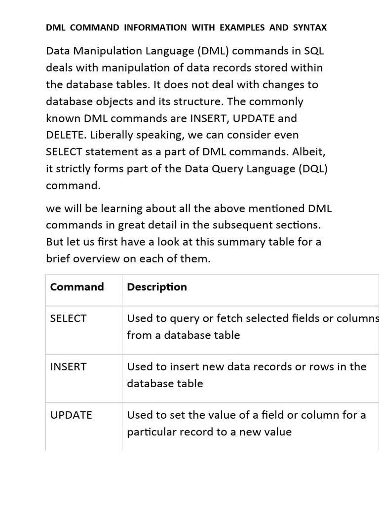 Data Manipulation Language | Download Free PDF | Sql | Databases