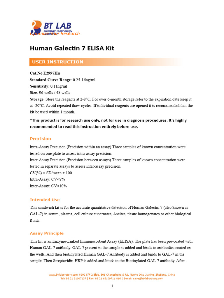 E2997Hu Human Galectin 7, GAL-7 ELISA KIT | PDF | Assay | Laboratory ...