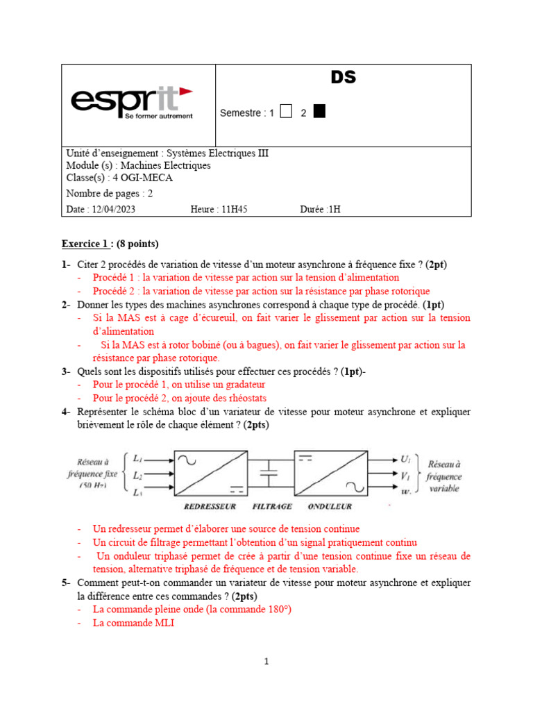 Correction DS 2023 | PDF | Grandeur physique | Puissance (physique)