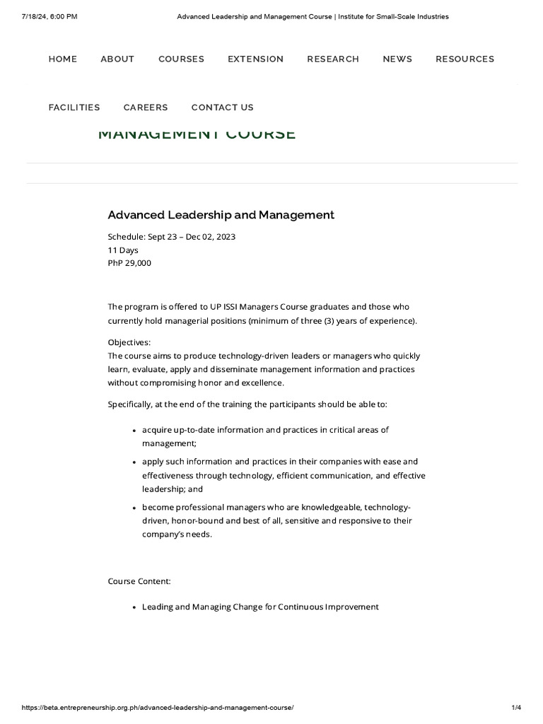 Advanced Leadership and Management Course - Institute For Small-Scale ...