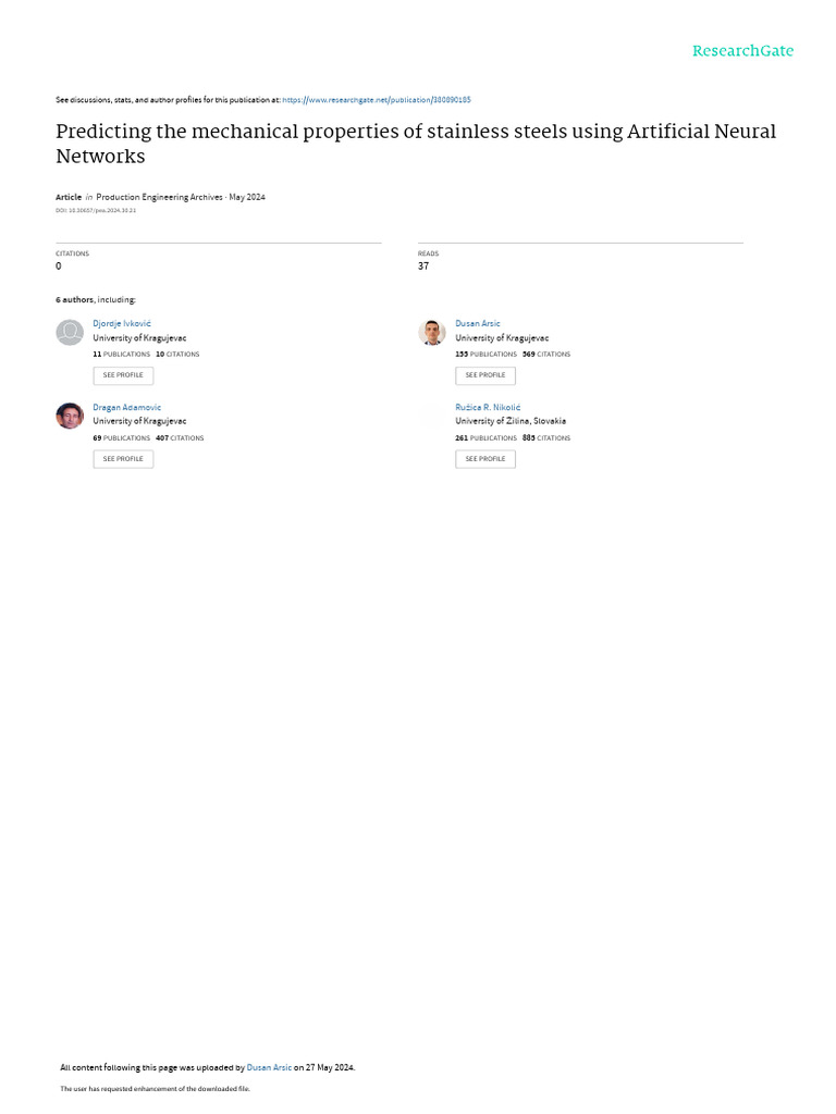 Predicting The Mechanical Properties of Stainless Steels Using Artificial Neural Networks | PDF ...