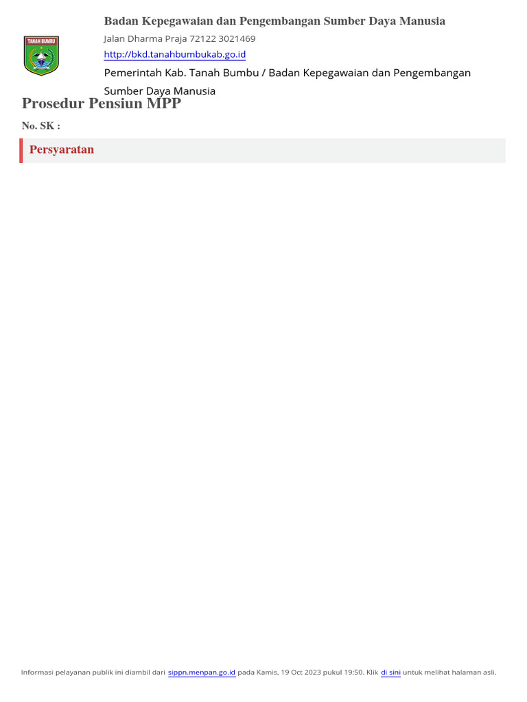 Unduh Standar Pelayanan - Prosedur Pensiun MPP | PDF