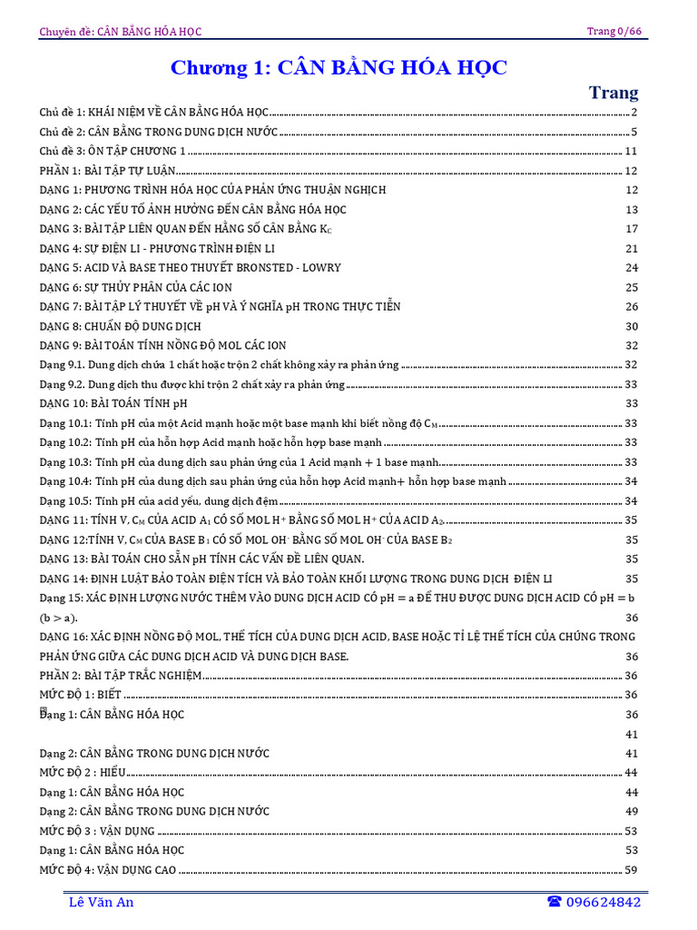 h11 c1 Cân Bằng Hóa Học Đề | PDF