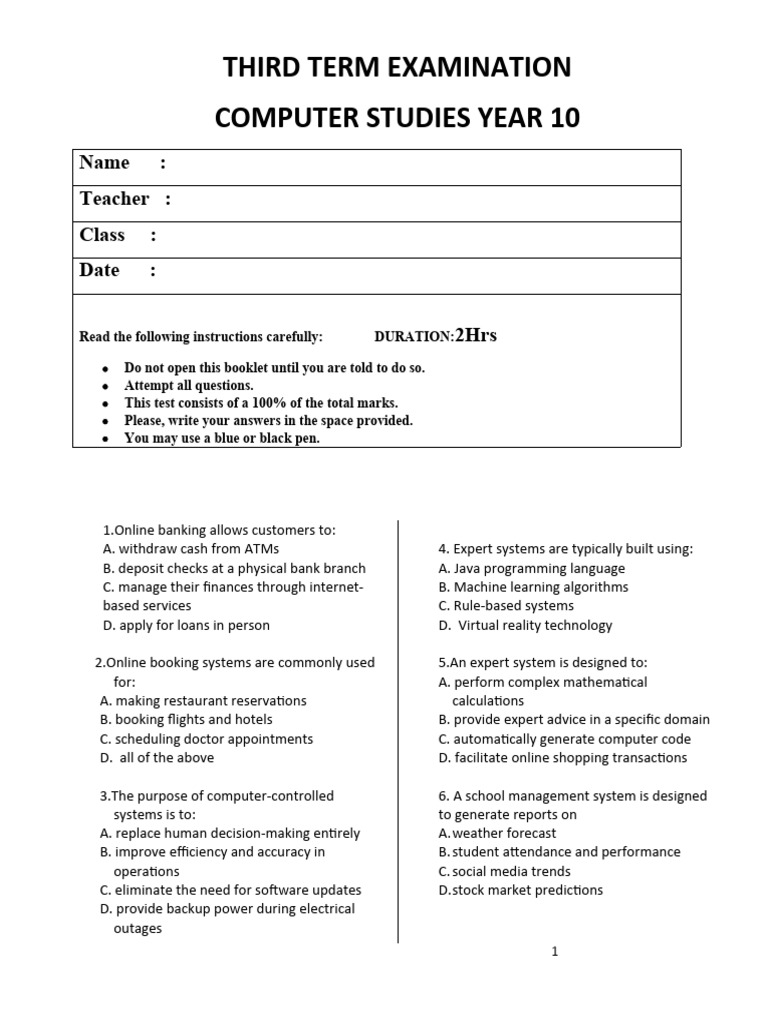Ict Year 10 3rd Term Exam Question | PDF | Computer Program | Programming