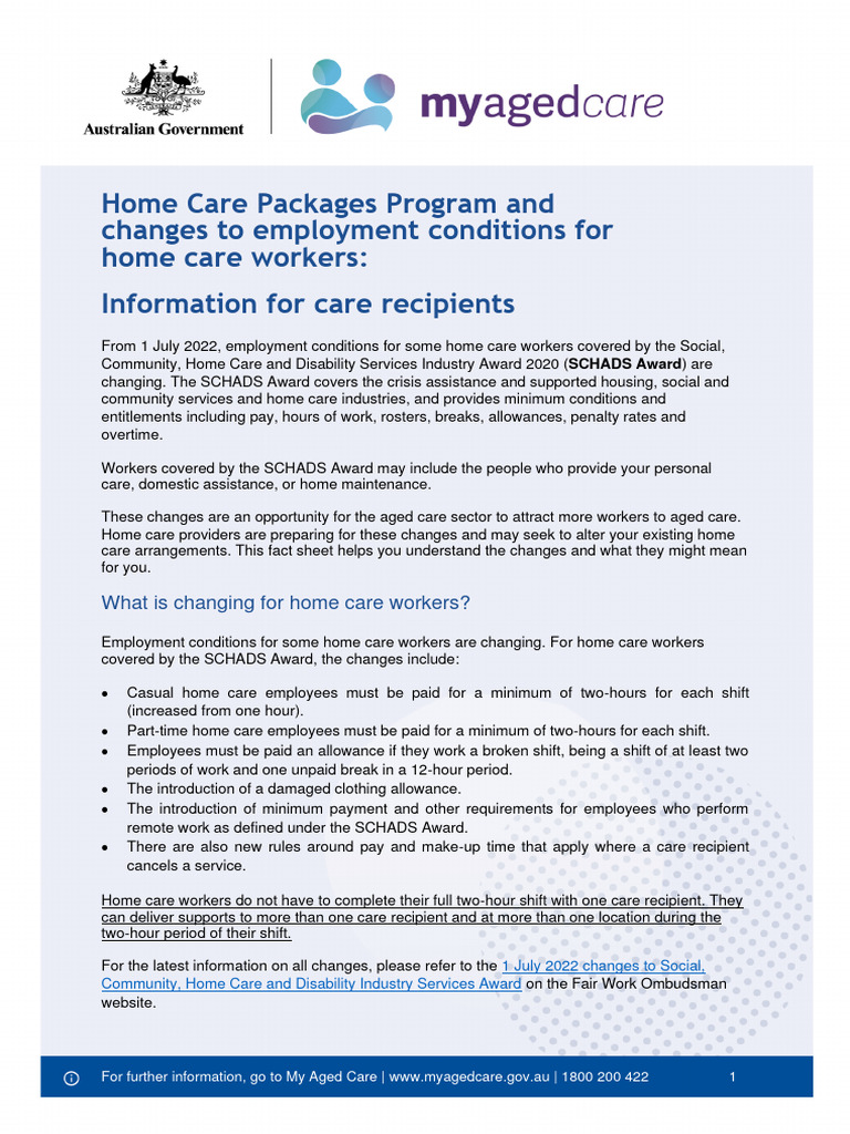 Home Care Packages Program and Changes Employment Conditions For Home ...