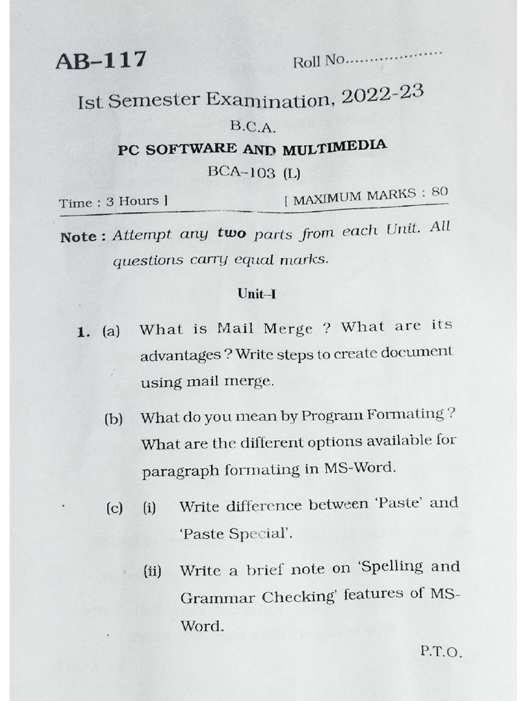Masterprogramming In Pc Software Question Paper Pdf