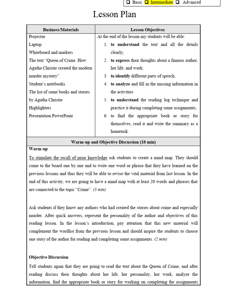 Lesson Plan With Writing - Queen of Crime. How Agatha Christie Created ...