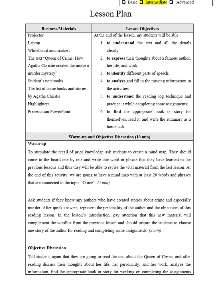 Lesson Plan With Grammar, Reading&Writing - Queen of Crime. How Agatha Christie Created The ...