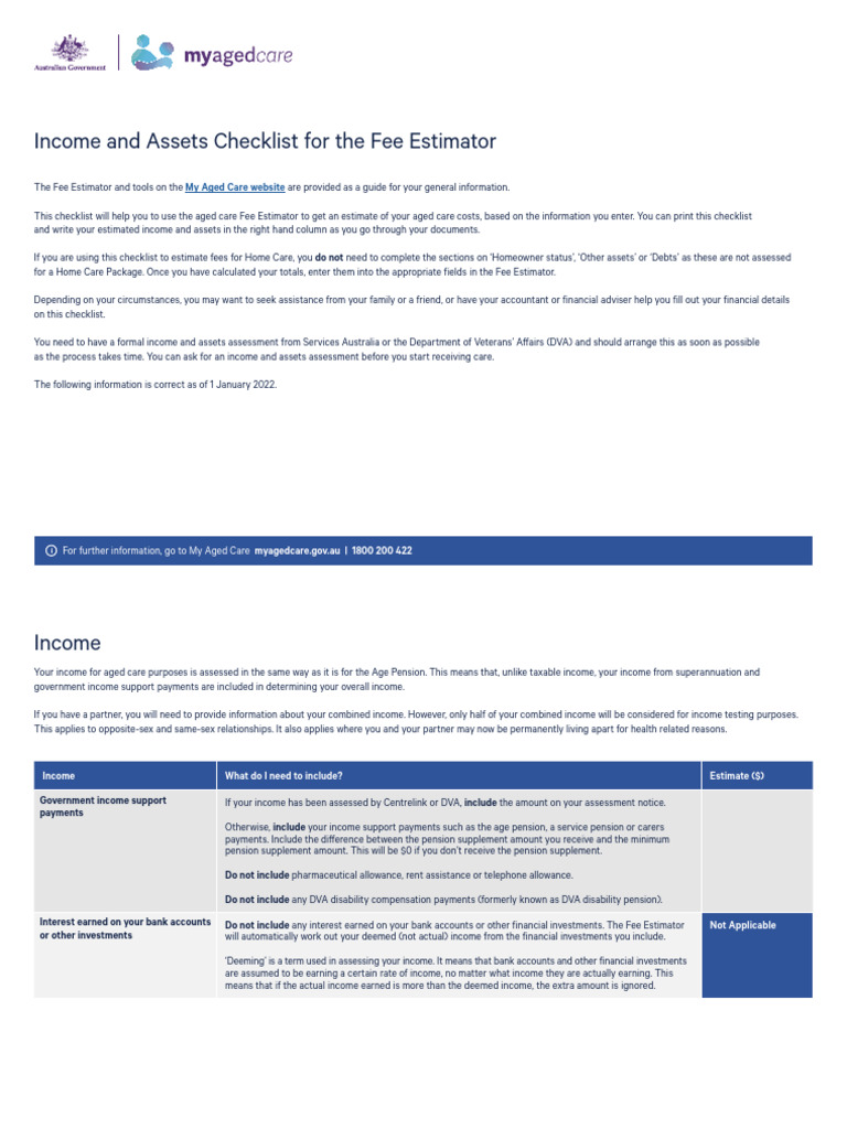Income and Assets Checklist - 1 | PDF | Tax Deduction | Pension