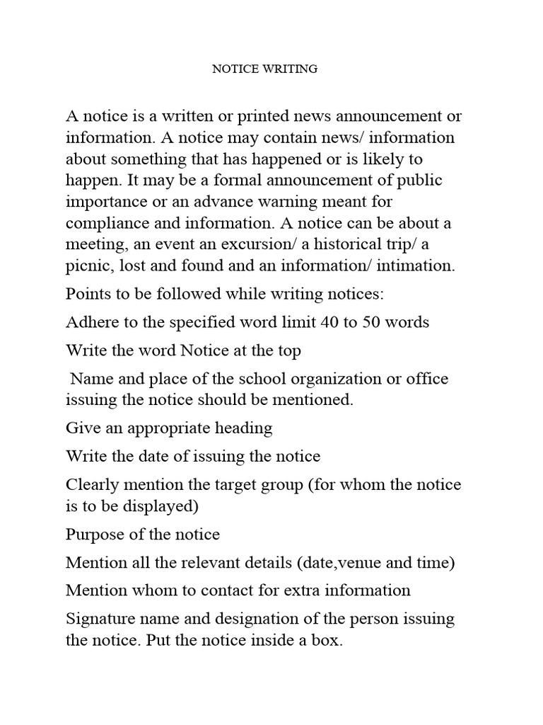 NOTICE WRITING For Class Xii | PDF