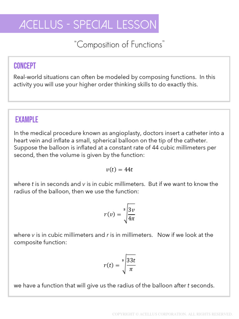 Acellus - Special Lesson: "Composition of Functions" | PDF | Balloon ...