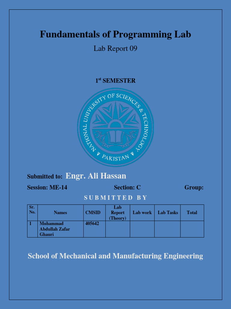 Lab Report 09 Muhammad Abdullah Zafar Gahuri Lab Report 09 ME-14 (C ... Lab Report 09 Muhammad Abdullah Zafar Gahuri Lab Report 09 ME-14 (C ...