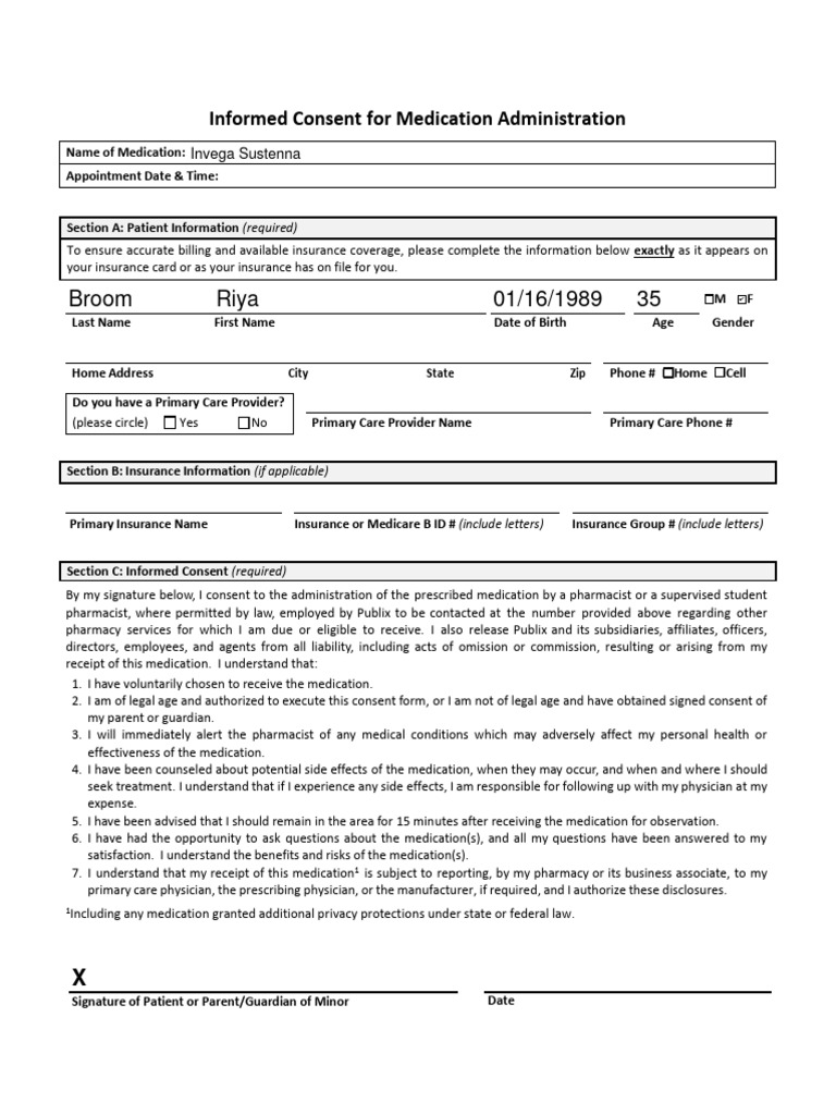 Med Admin Informed Consent - For Patient | PDF | Informed Consent ...