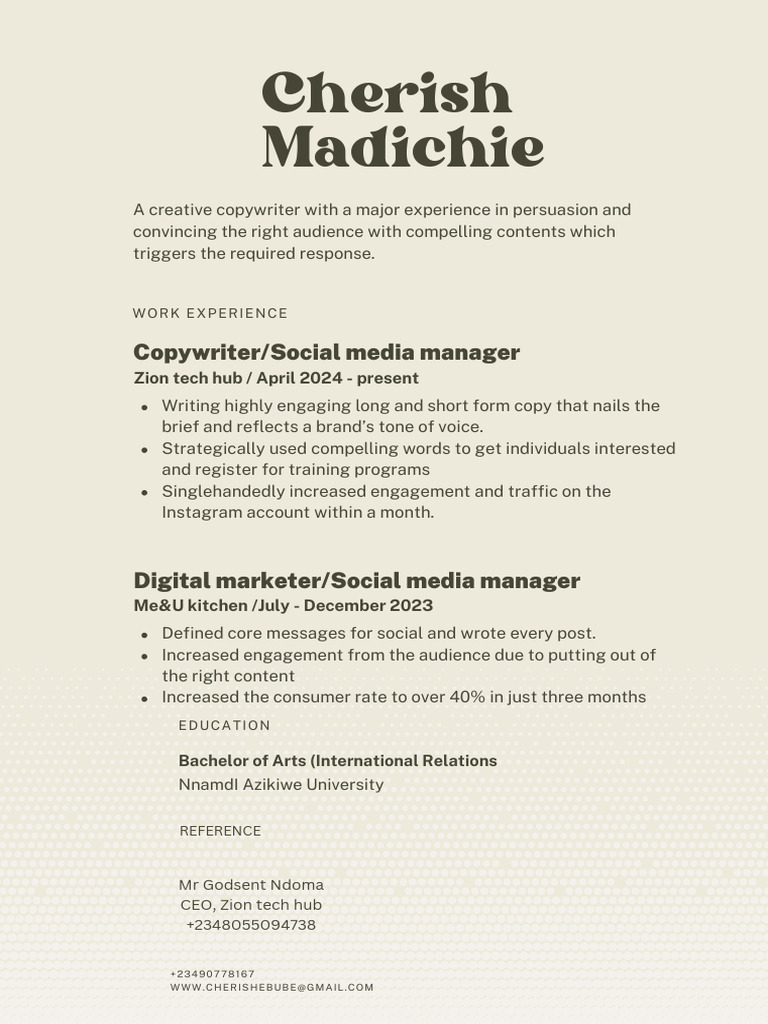 Green Digital Corporate Copywriter Resume | PDF | Career & Growth