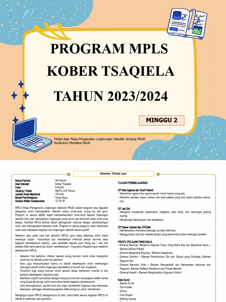 RPP Modul Ajar MPLS PAUD Jateng 2023-2024 - Minggu 2 | PDF