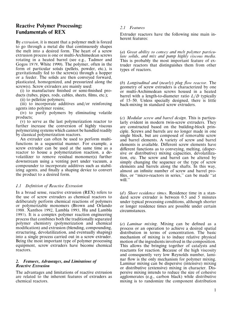Reactive Extrusion - Fundamentals of REX | PDF | Polymers | Copolymer