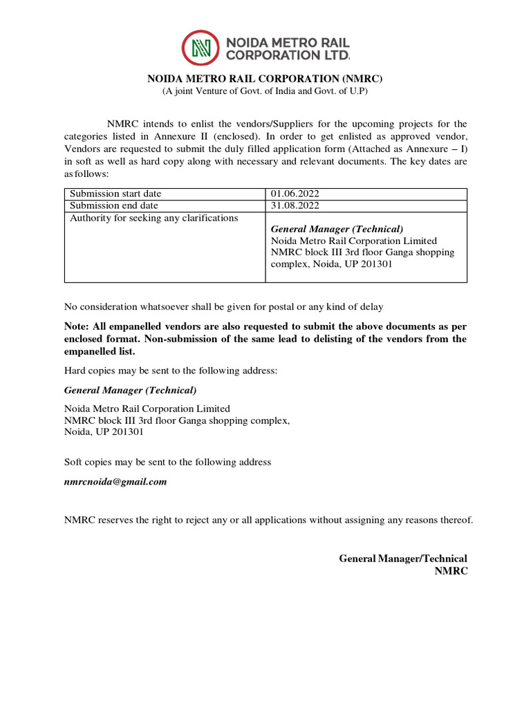 NMRC Vendor Registration Application | PDF