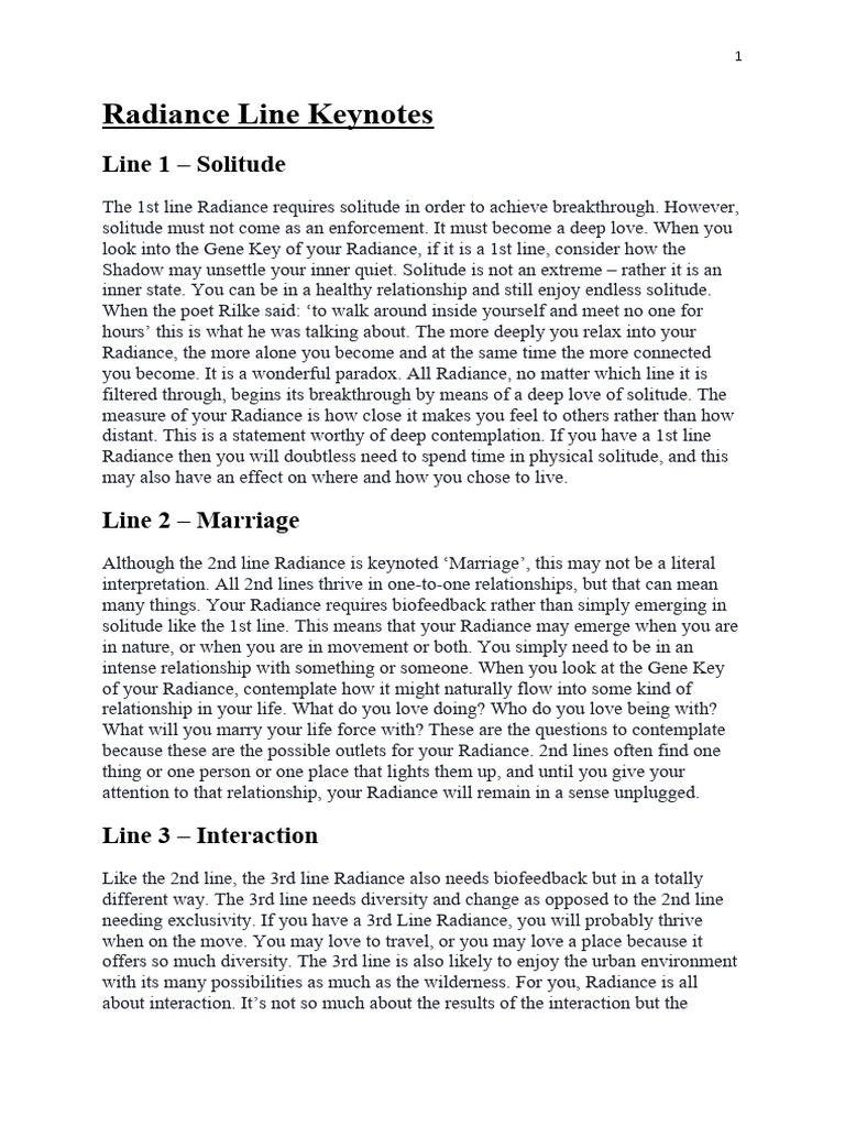 Radiance Lines: Solitude to Nurture | PDF | Experience | Psychology